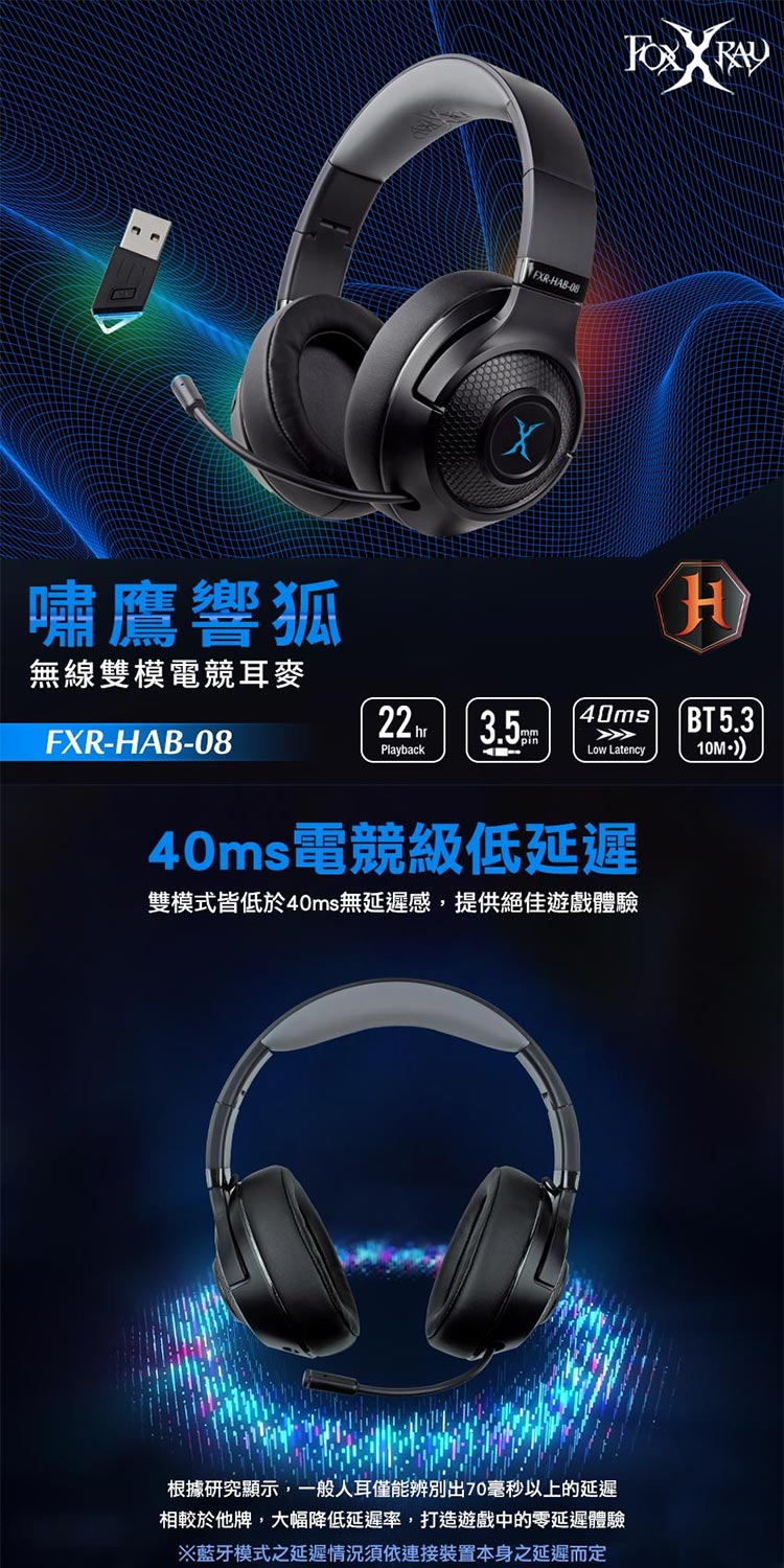 【FOXXRAY 狐鐳】FXR-HAB-08 嘯鷹響狐無線雙模電競耳麥 - PChome 24h購物