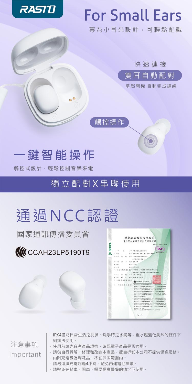 【RASTO】RS51 小耳洞專用真無線藍牙耳機 - PChome 24h購物